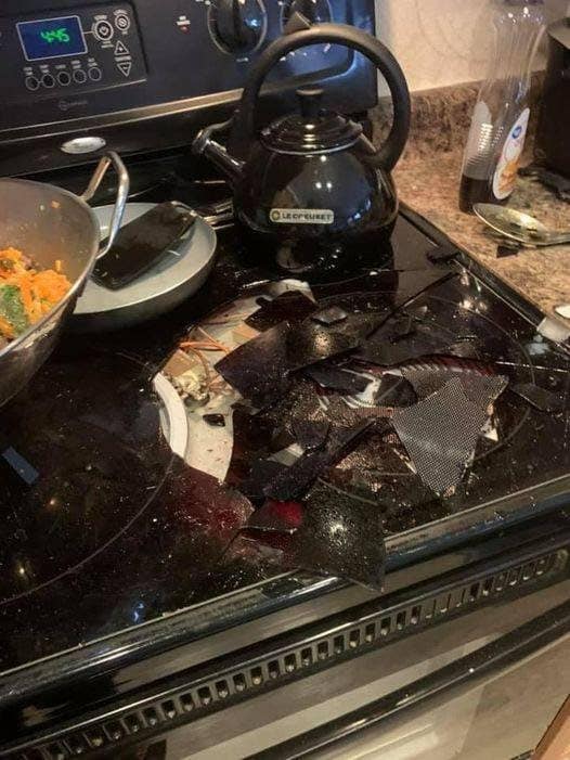 Do not, I repeat do not do this on your glass stove! It explodes ...